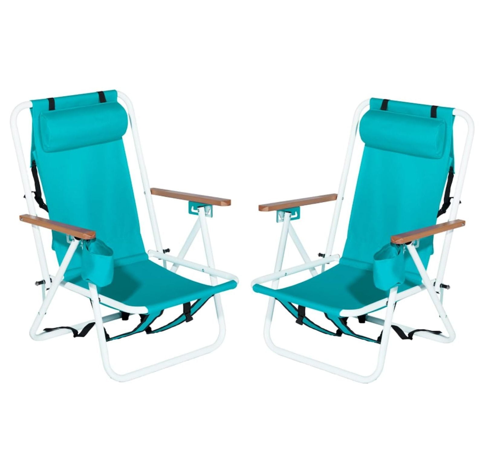 Set of 2 Folding Backpack Beach Chairs for Adults,Outdoor Folding Heavy ...
