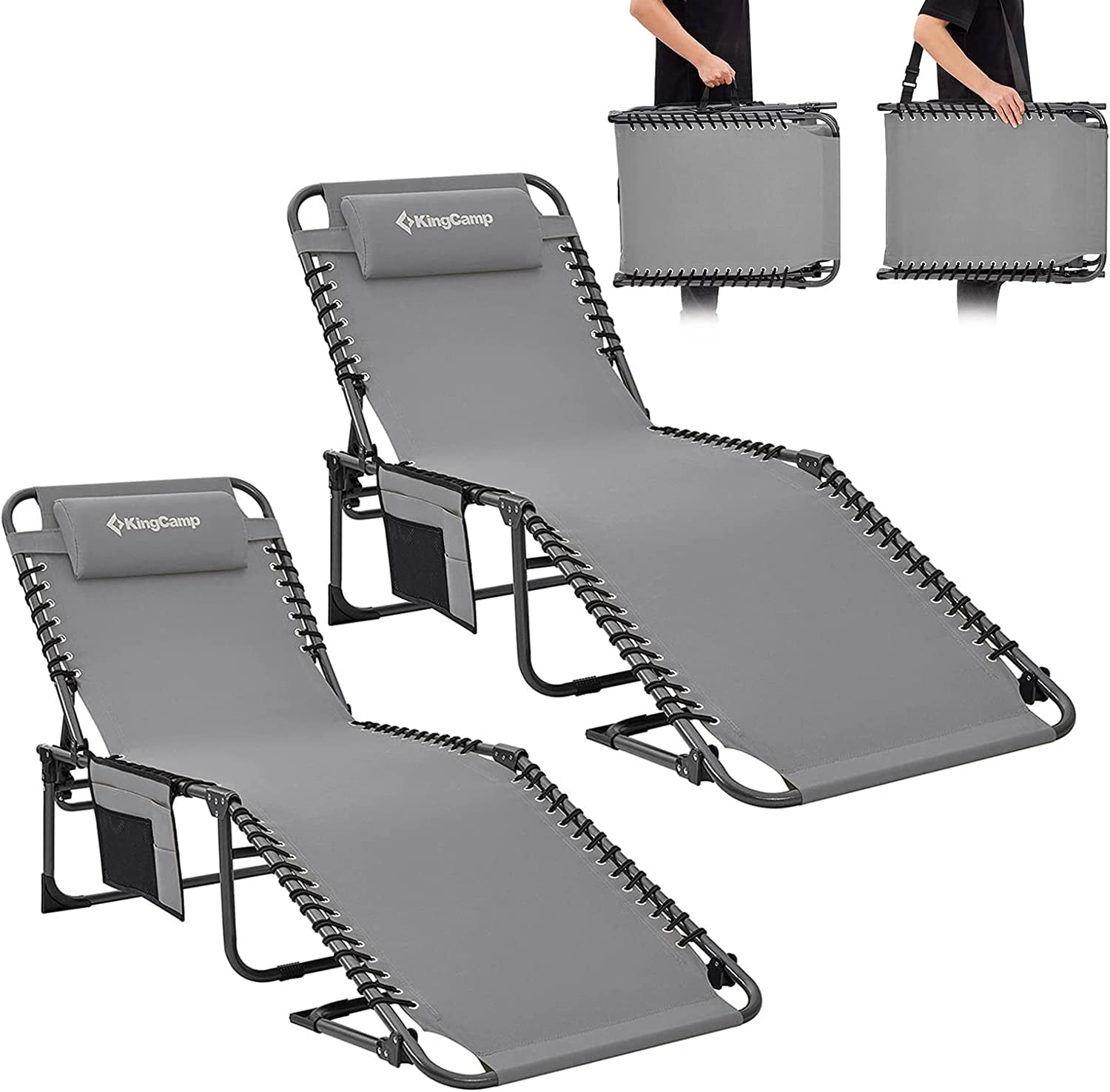 Set of 2 Folding Chaise Lounge Chair for Outside Beach, Sunbathing ...