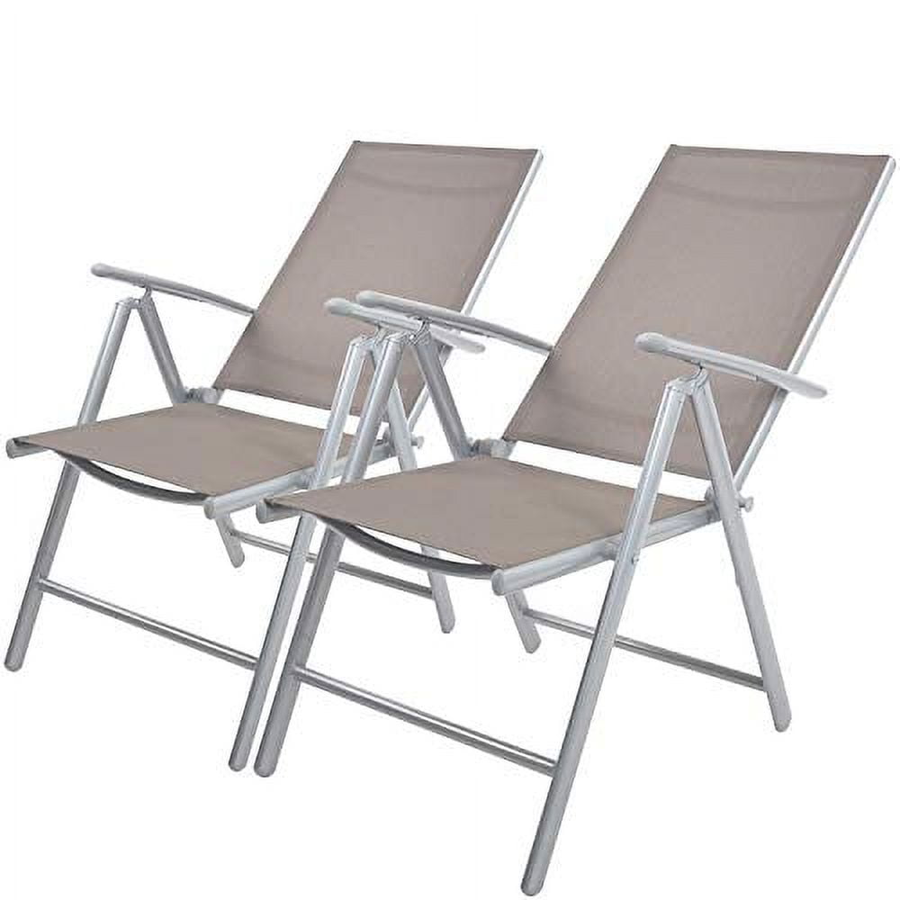 Set of 2 Folding Sling Back Chairs Patio Adjustable Reclining Back ...