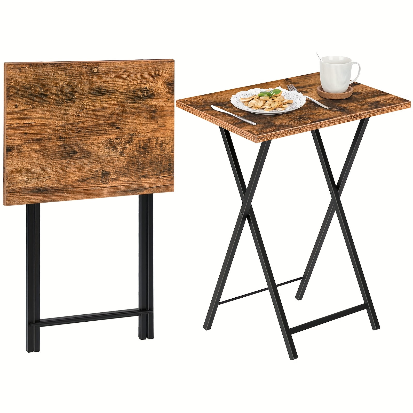 Set of 2 Folding Tables, Side Table for Small Space, Industrial Snack ...