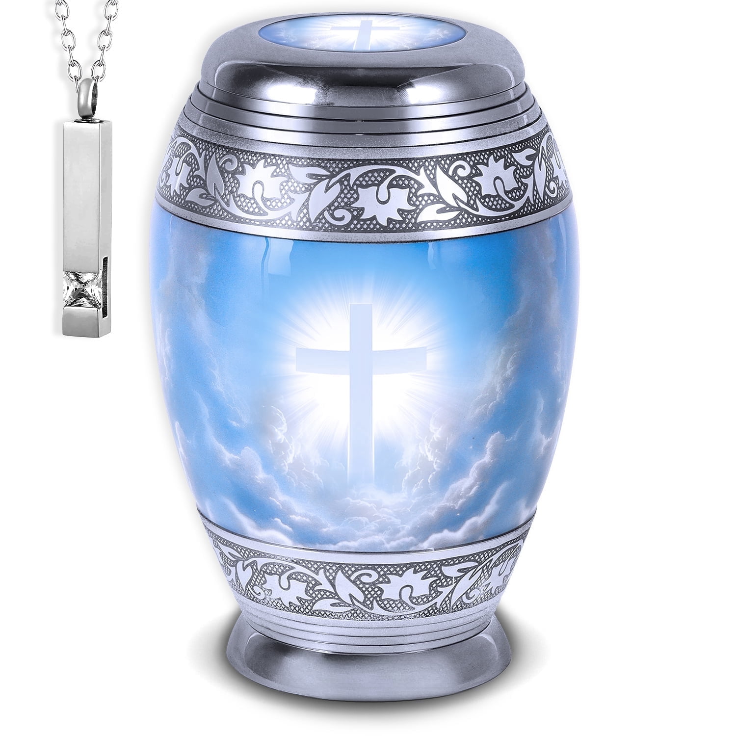 Set of 2 Cremation Urns for Adult Ashes – Large Cross Urn & Necklace ...