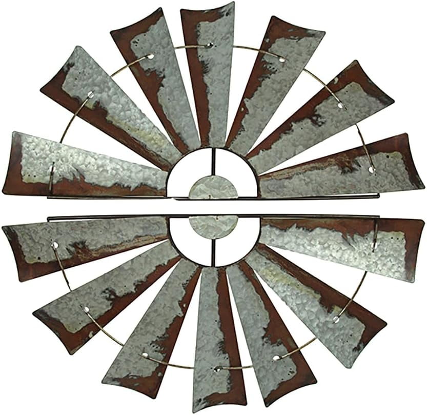 Set of 2 Galvanized Metal Half-Windmill Wall Sculptures - Large Rustic ...