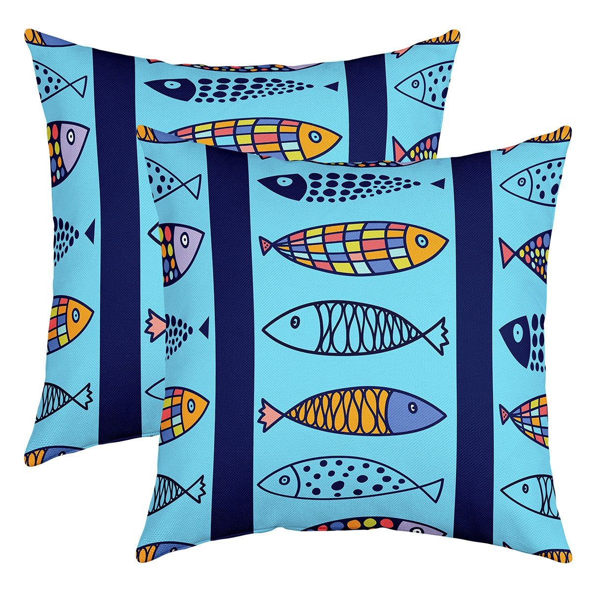 Set of 2 Geometric Fishes Throw Pillow Covers 16x16 Inch, Marine Life ...