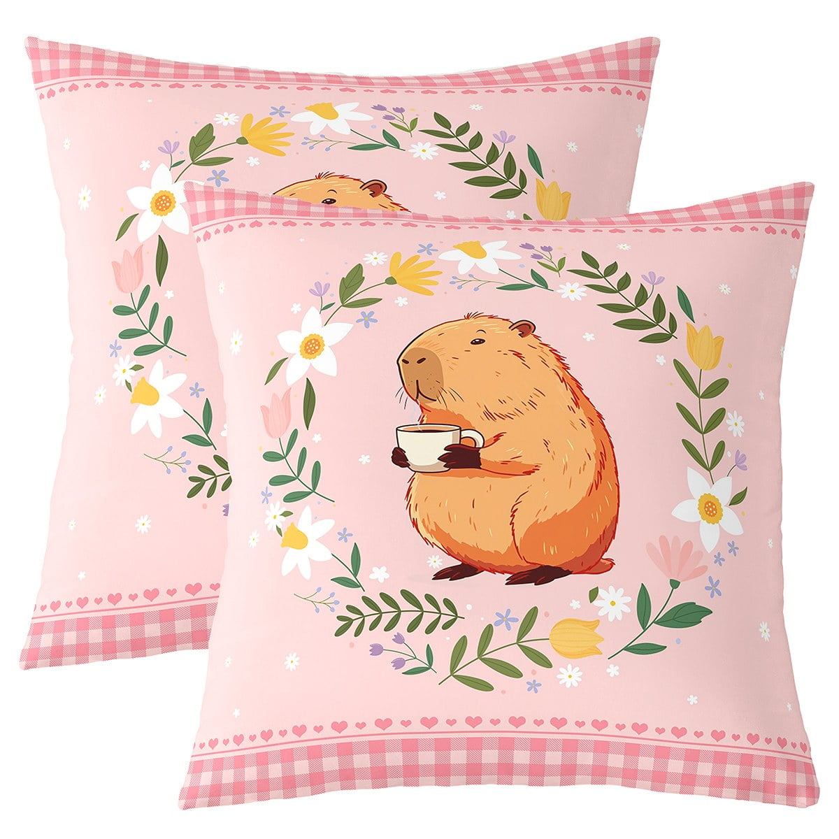 Set of 2 Funny Capybara Pillow Covers 18x18 Inch,Colourful Floral Throw ...