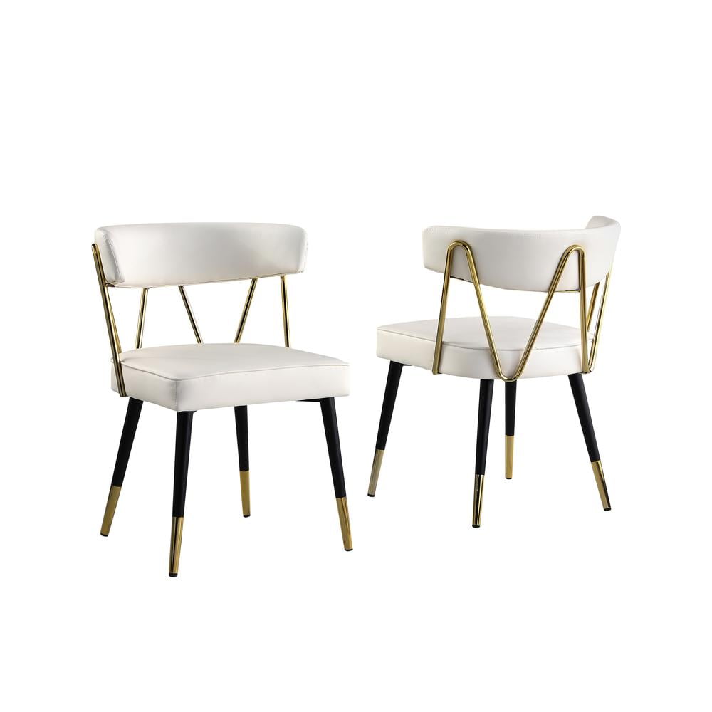Set of 2 Glam Velvet Dining Chairs - Gold Trim Upholstered Side Chairs ...
