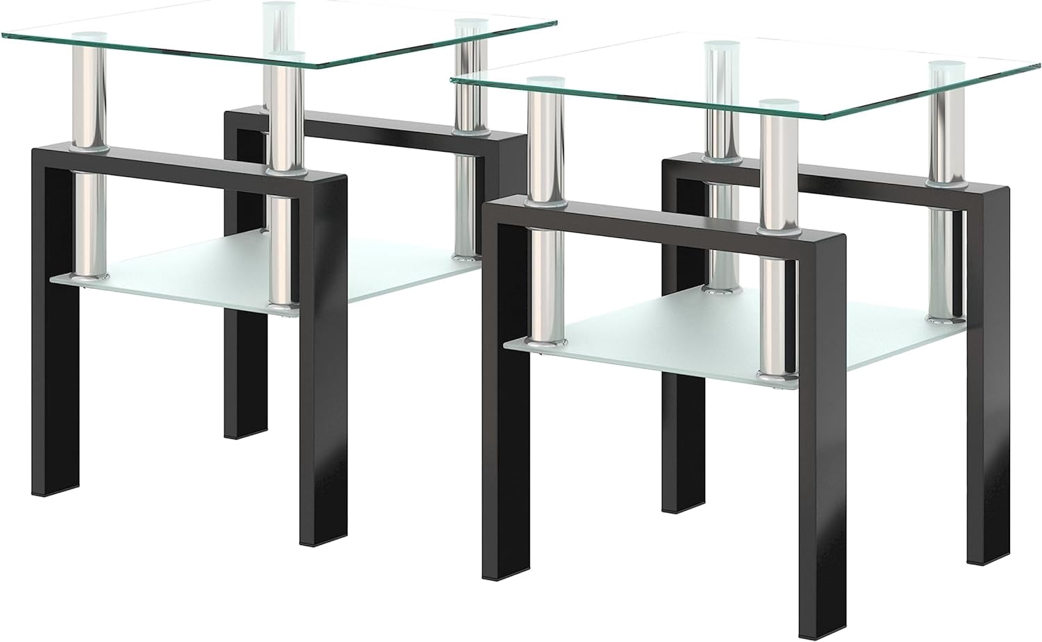Set of 2 Glass End Table, Glass Side Table with Tempered Glass Top ...