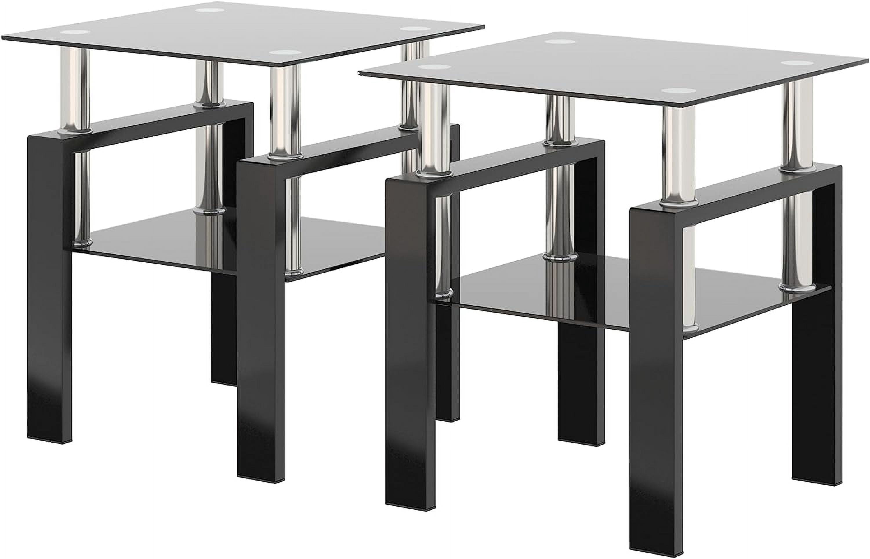 Set of 2 Glass End Table, Glass Side Table with Tempered Glass Top ...