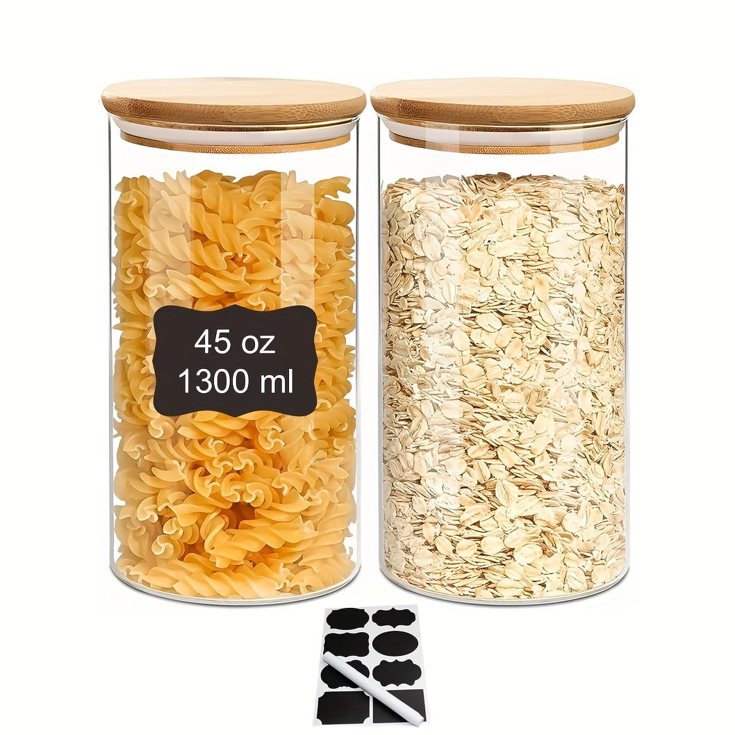 Set Of 2 Glass Food Storage Jars 45oz, Clear Stackable Containers with ...