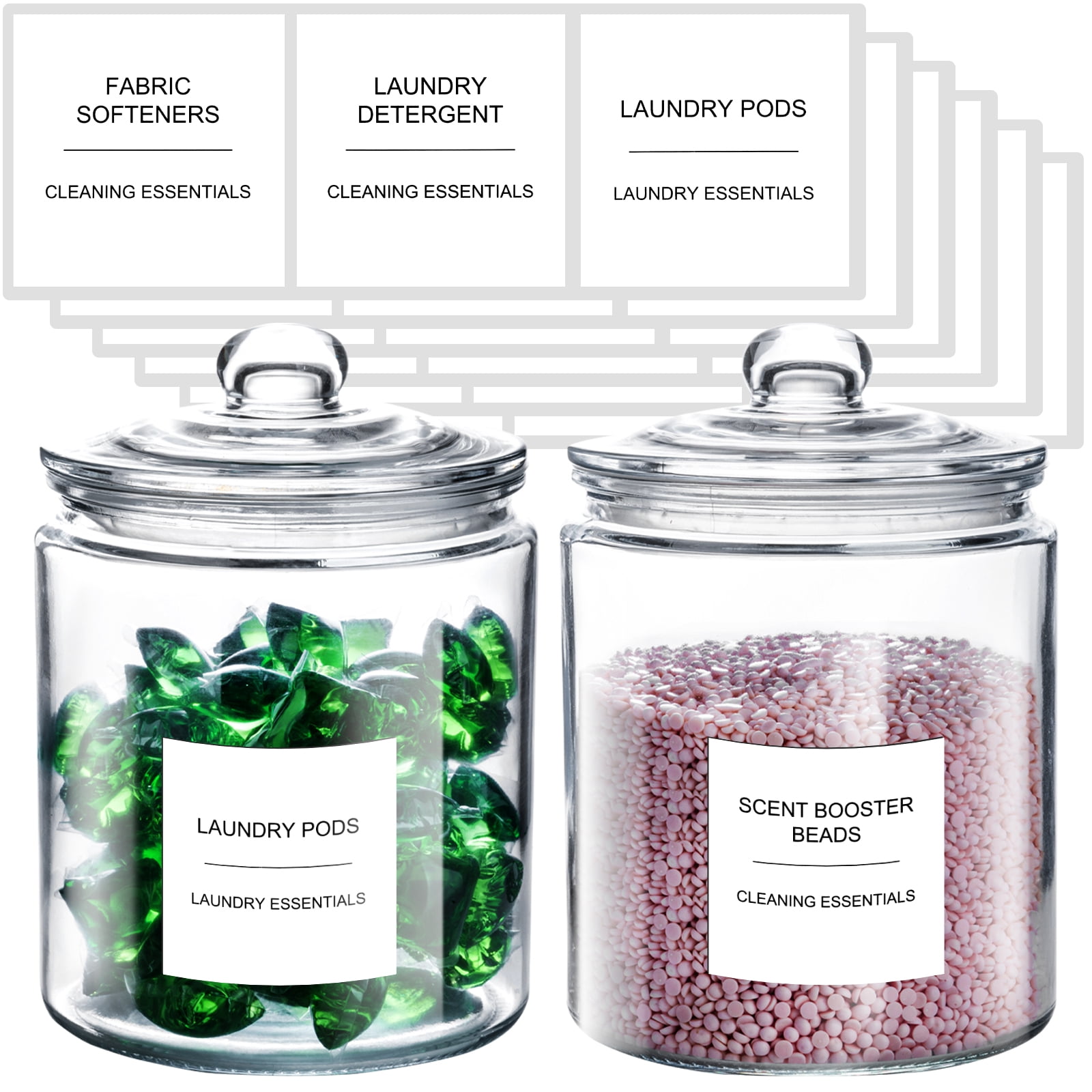 Set of 2 Glass Jars, Refillable Half Gallon Laundry Detergent Container ...