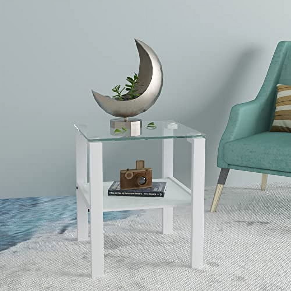 Set of 2 Glass Nightstand with 2 Layer Tea Table, Small Bedroom Corner ...