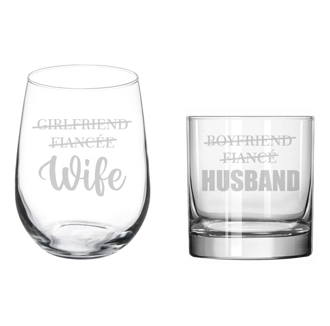 Set of 2 Glasses Stemless WINE & ROCKS Whiskey Gift Girlfriend Fiancee ...