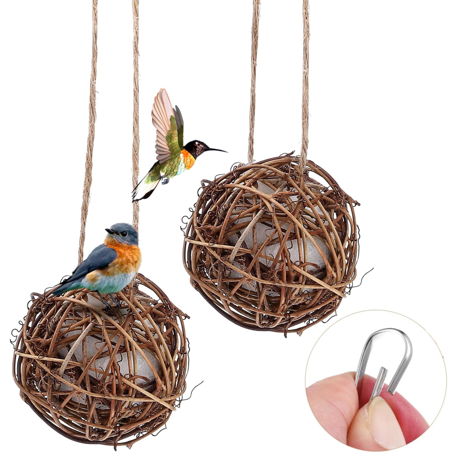 Set of 2 Globe Hummingbird Nesters,Bexikou Bird Nesting Materials,Refillable Bird Nesting Ball ...
