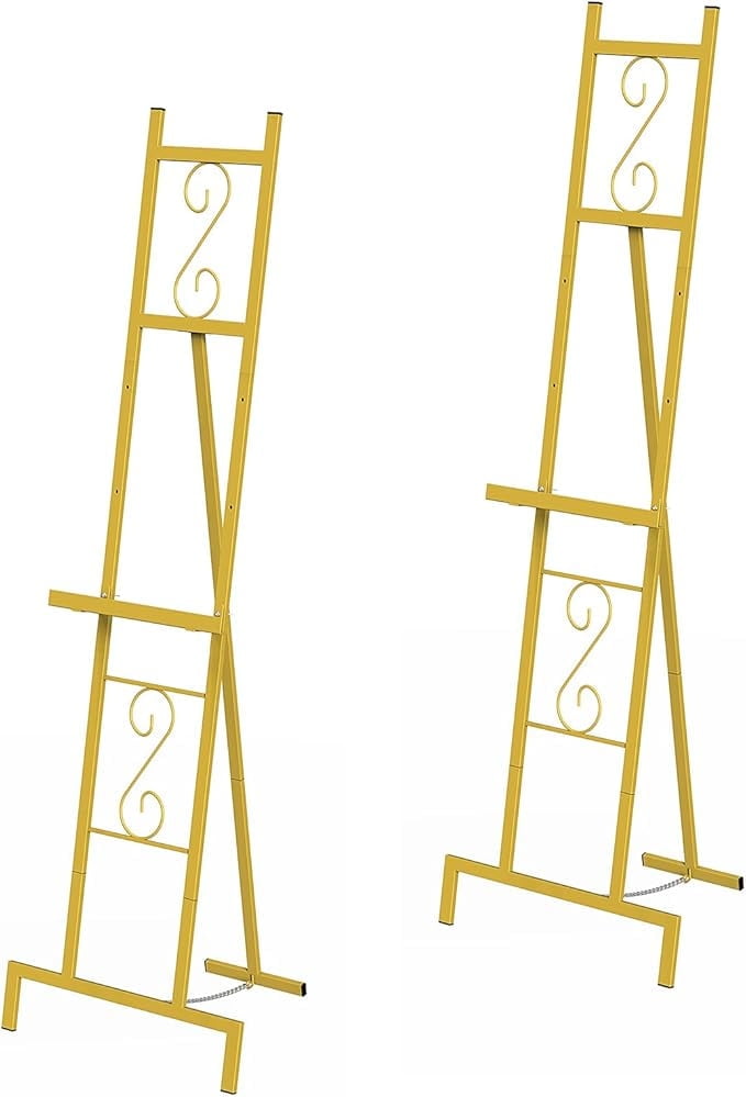 Set of 2 Gold Flat-Tube 3-Tier Adjustable Art Easels, Multi-Level ...