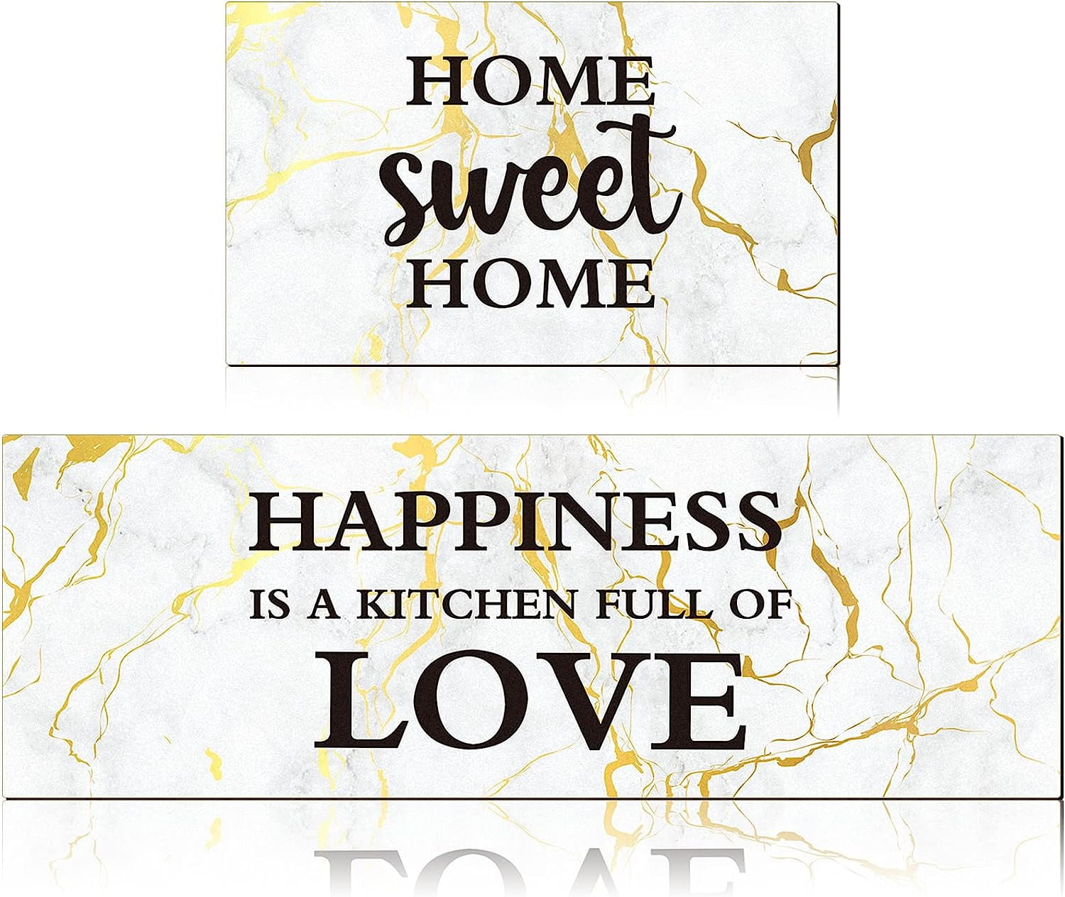 Set of 2 Gold White Kitchen Rugs Cushioned Anti Fatigue Marble Kitchen ...