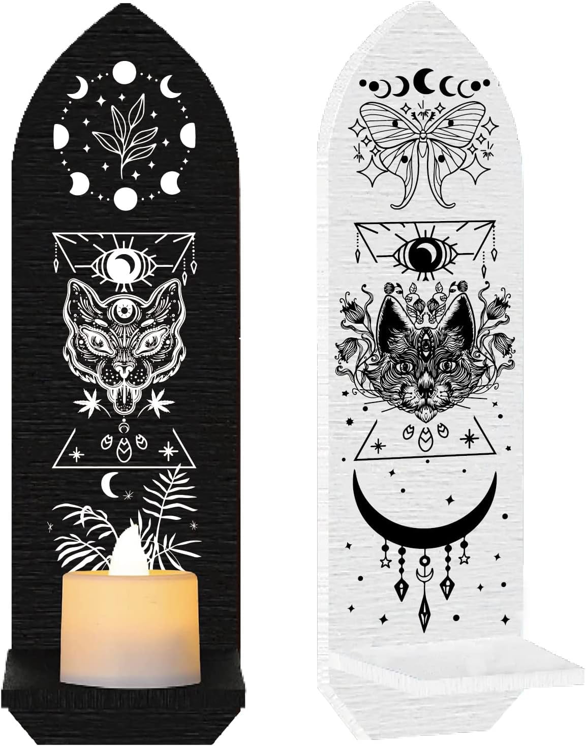 Set of 2 Gothic Wall Candle Holder Shelf Mounted Wooden Pillar Sconces ...