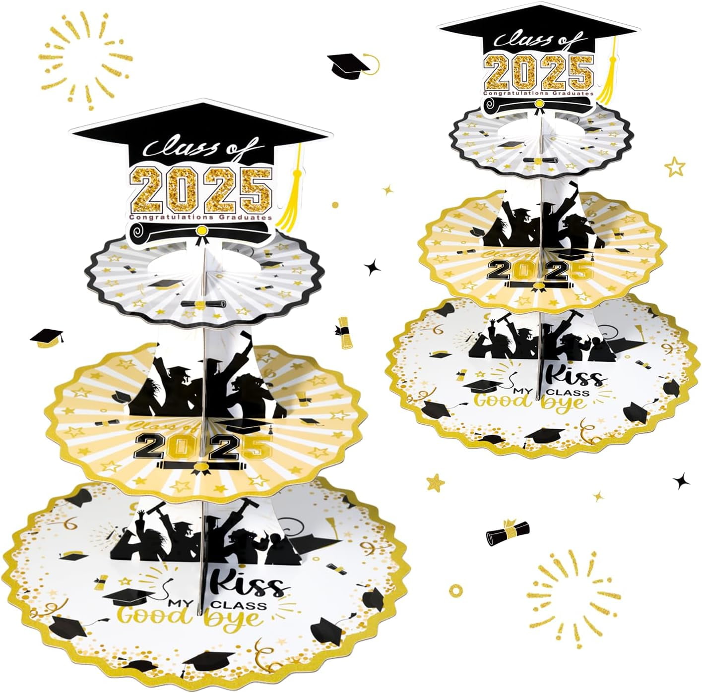 Set of 2 Graduation Cupcake Stand for 50 Cupcakes Black Gold Graduation ...