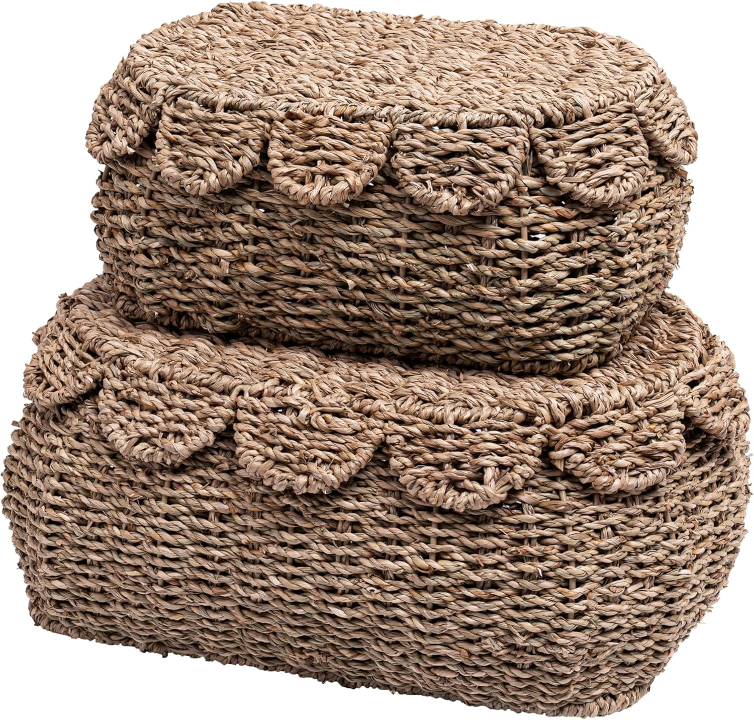 Set of 2 Hand Round Wicker Storage Baskets, Rattan Basket Decorative ...