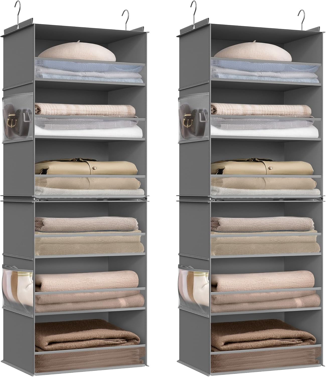 Set of 2 Hanging Closet Organizers, 6-Tier Fabric Storage Shelf ...