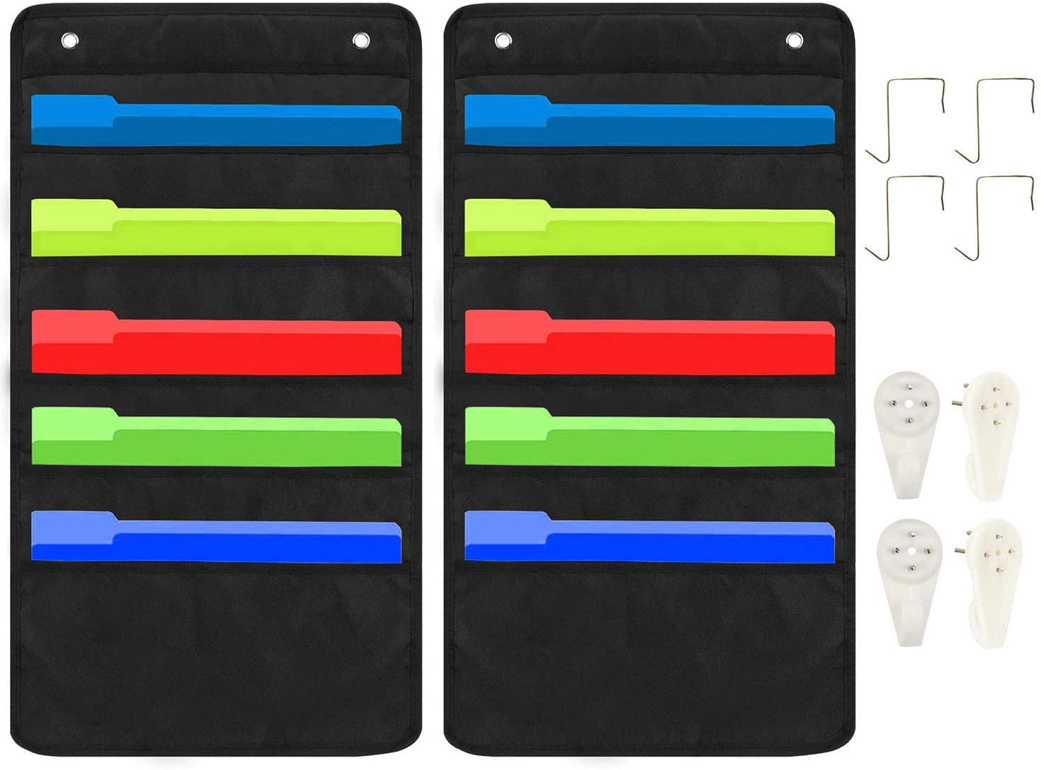 Set of 2 Hanging File Holder Organizer Rack, 5 Pocket File Folders ...