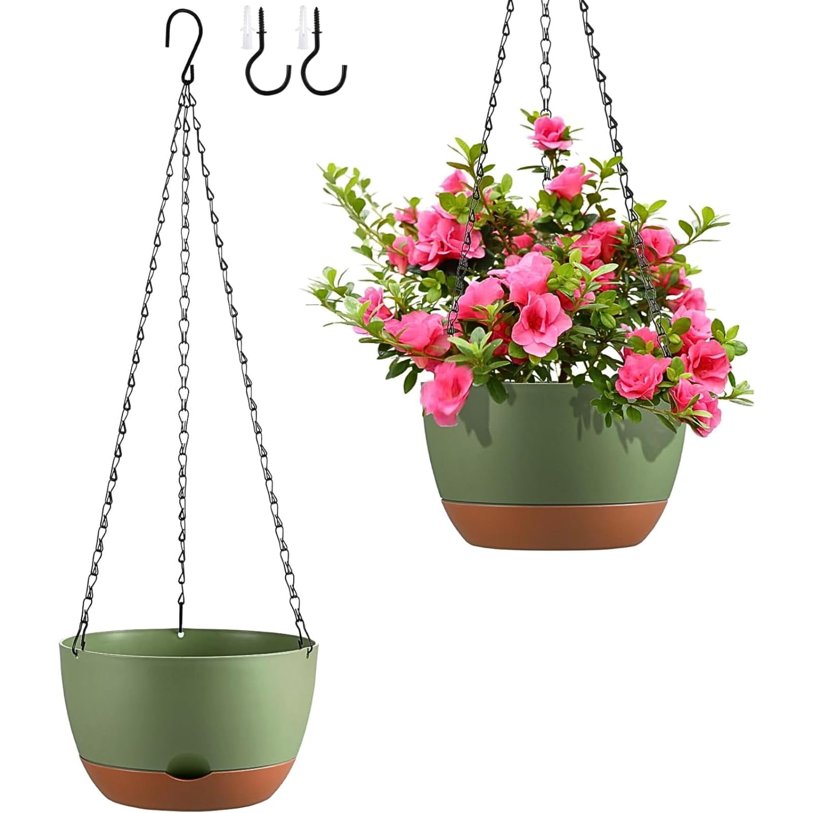 Set of 2 Hanging Planters for Indoor and Outdoor Plants with Self ...