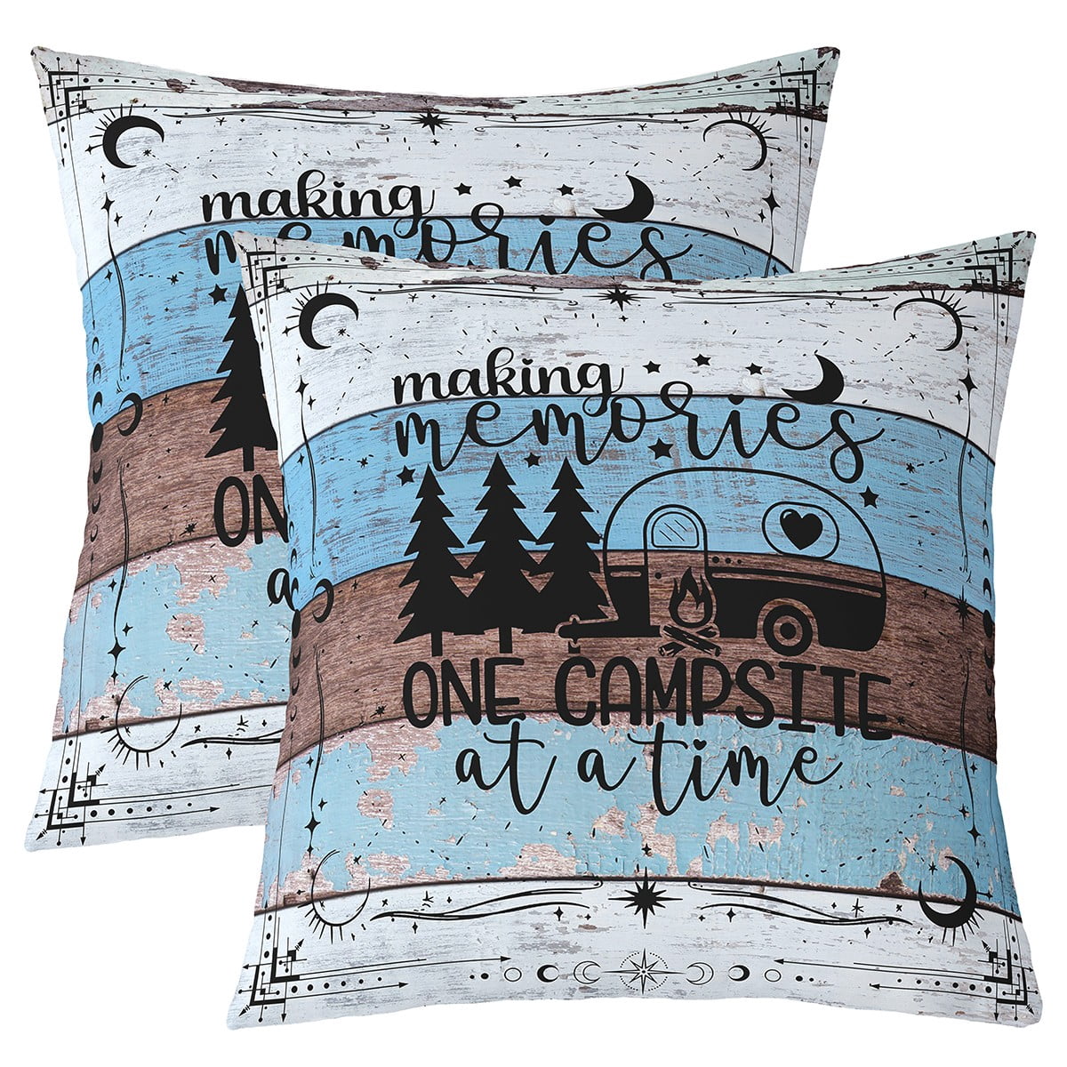 Set Of 2 Happy Camping Pillow Covers 16X16 Inch,Travel Throw Pillow ...
