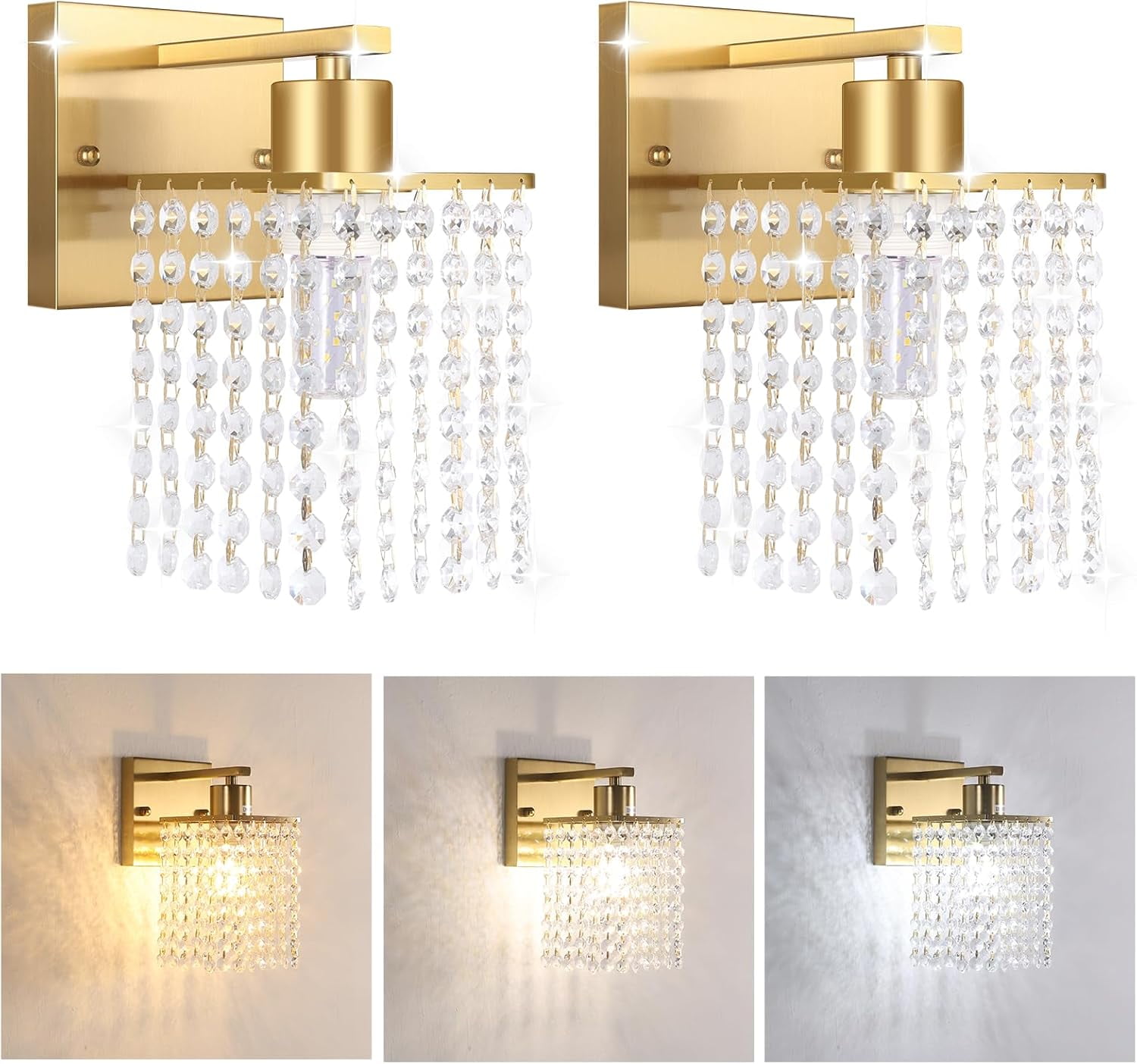 Set of 2 Hardwired Crystal Wall Sconces with 360 Illuminated Corn Light ...