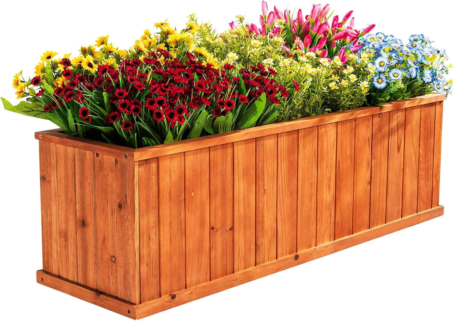 Set of 2 Hardwood Outdoor Flower Box, Durable Acacia Wood Flower Boxes ...