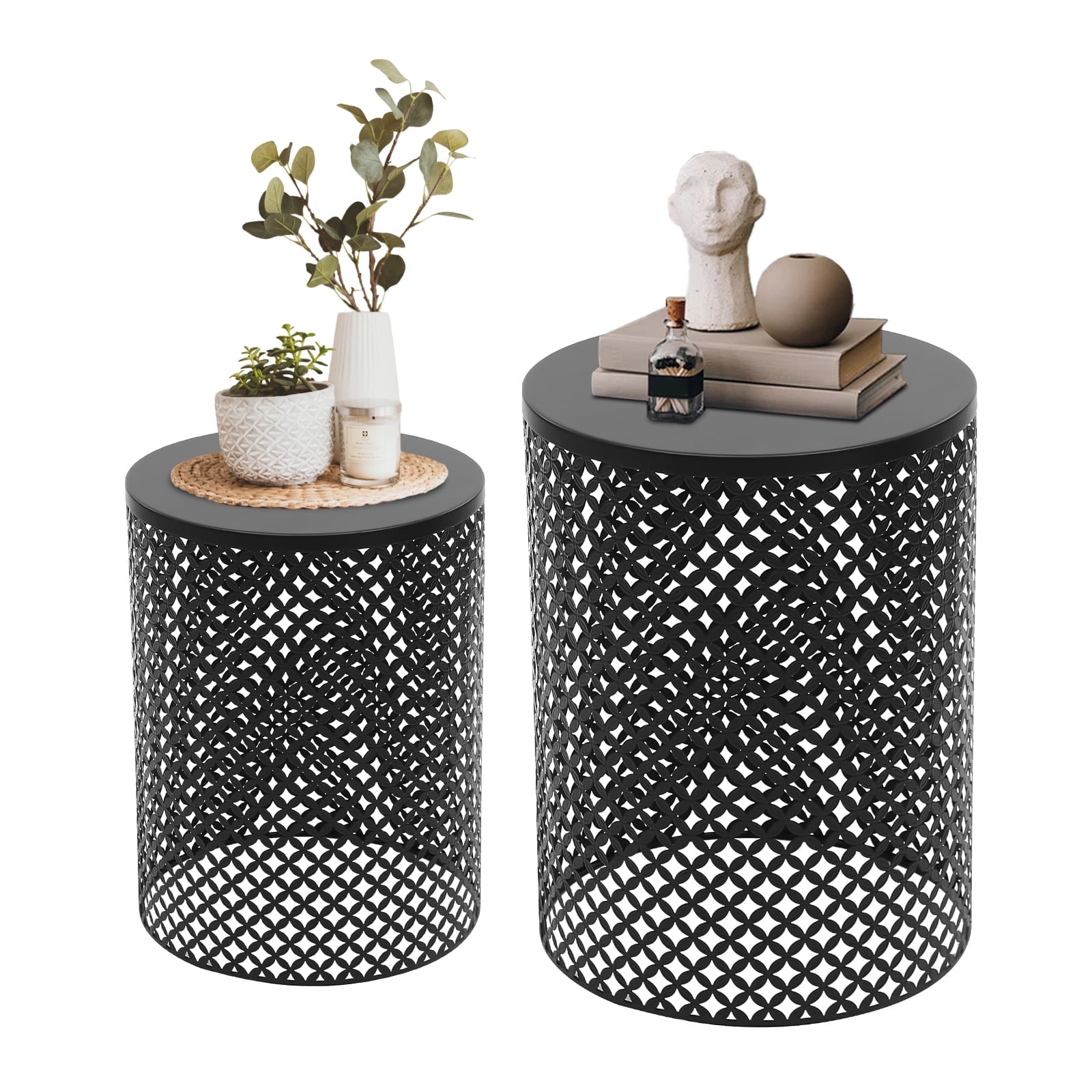 Set of 2 Heavy-Duty Metal Round Side Tables - Indoor/Outdoor Coffee ...
