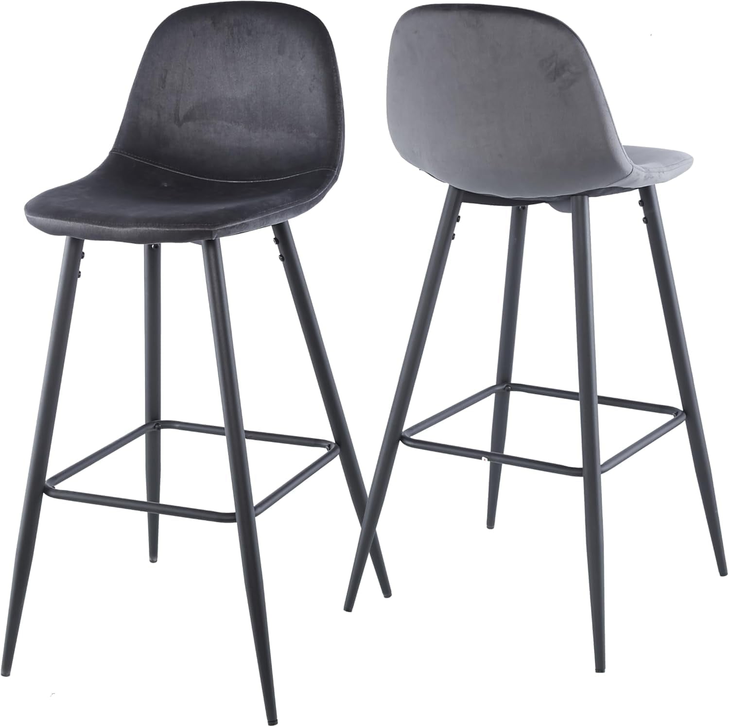 Set of 2 Height Bar Stools with Back and Footrest, Modern Upholstered ...