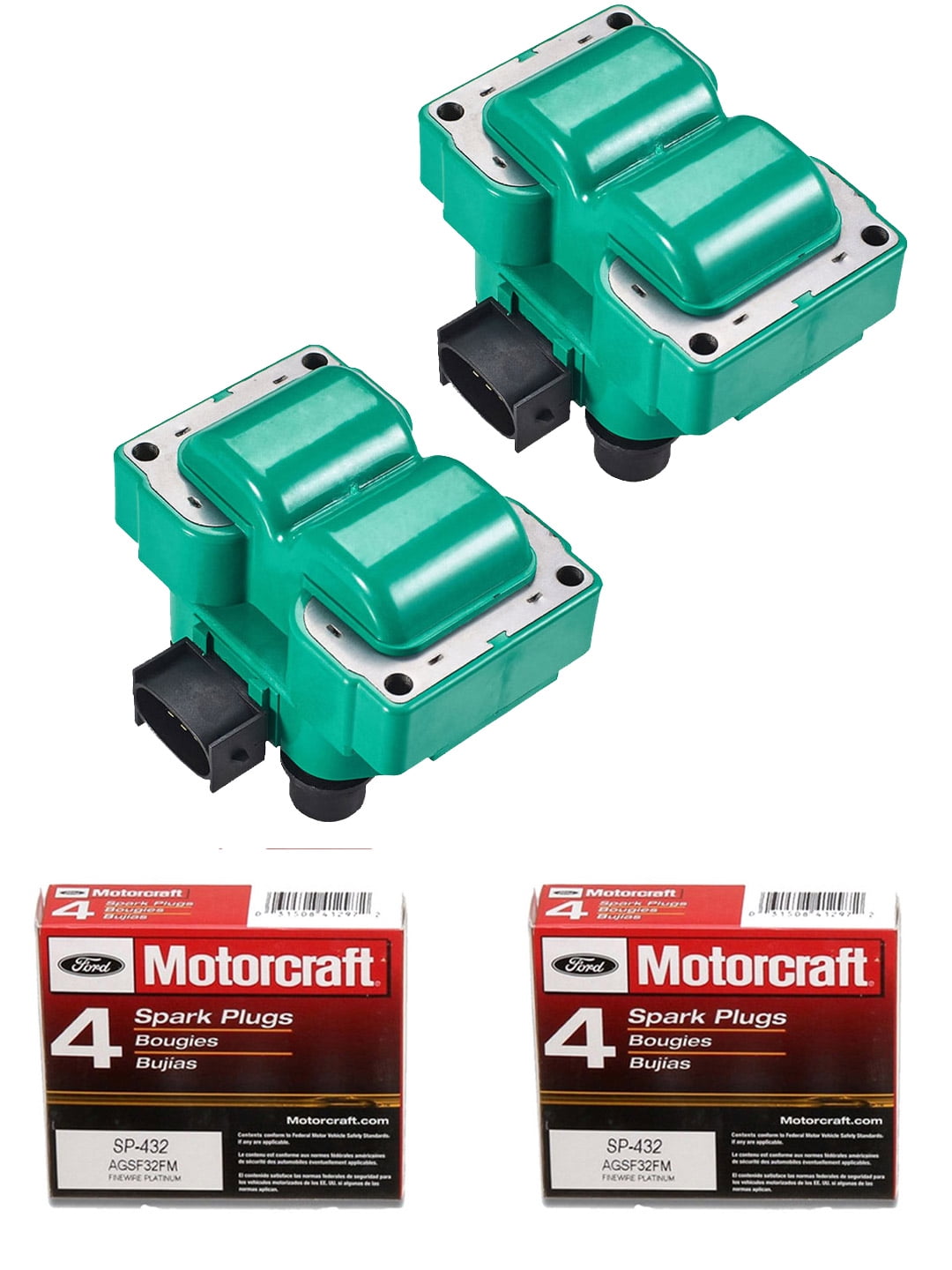 Set of 2 ISA Professional Ignition Coils and 8 Motorcraft Spark Plugs ...