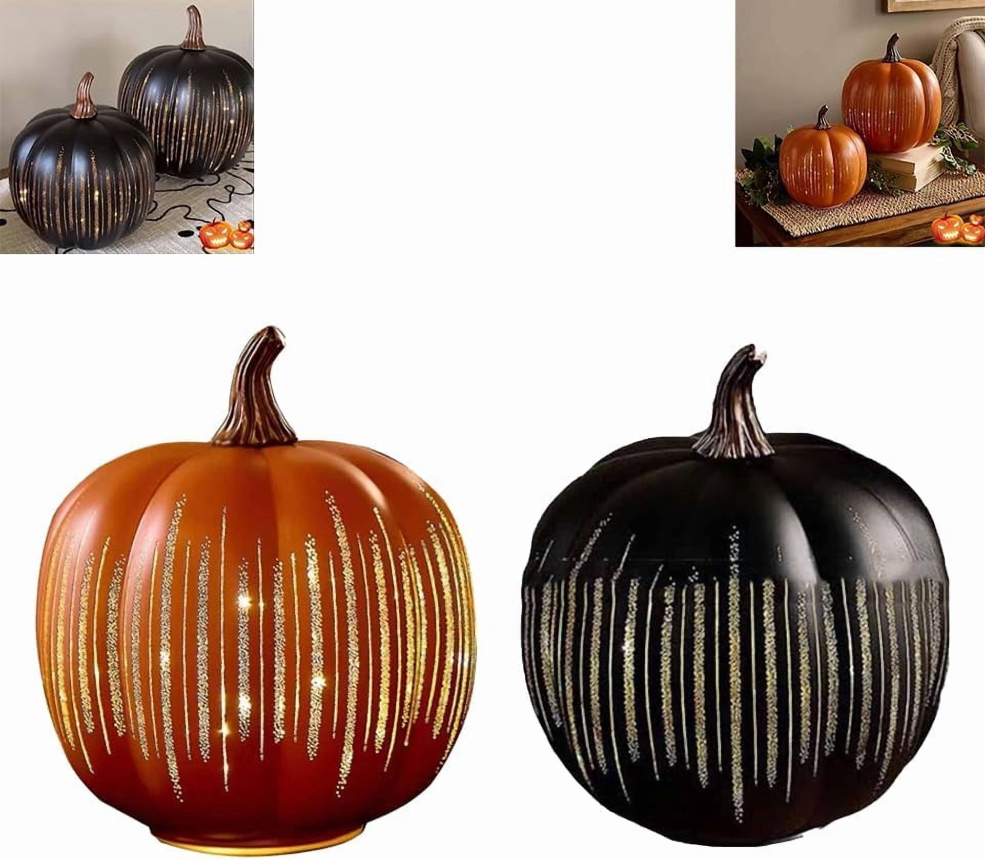 Set of 2 Illuminated Starry Night Glass Pumpkins, Twinkle Light ...