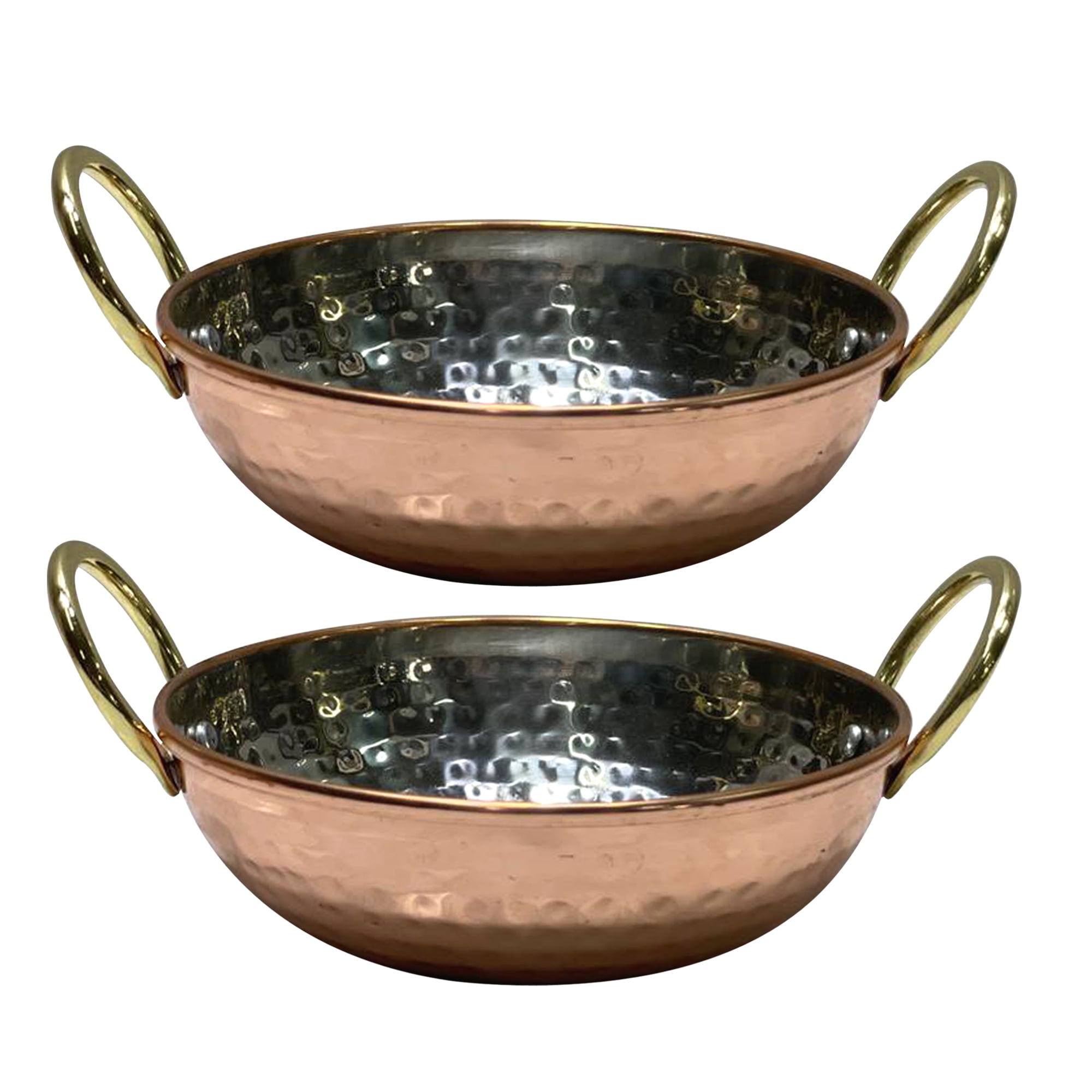 Set of 2 Indian Authentic Hammered Copper Serve ware Kadai Vegetable ...