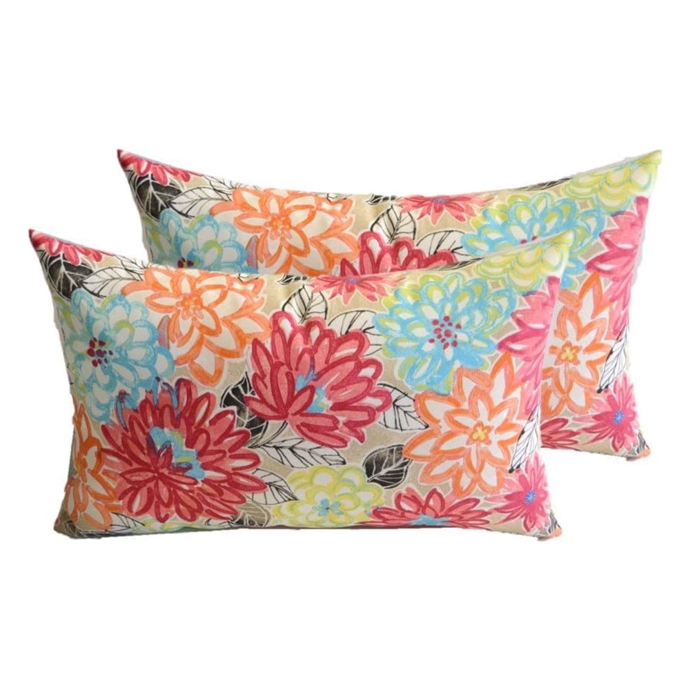 Set of 2 Indoor Outdoor Pillow, Rectangle Decorative Patio Lumbar Toss ...