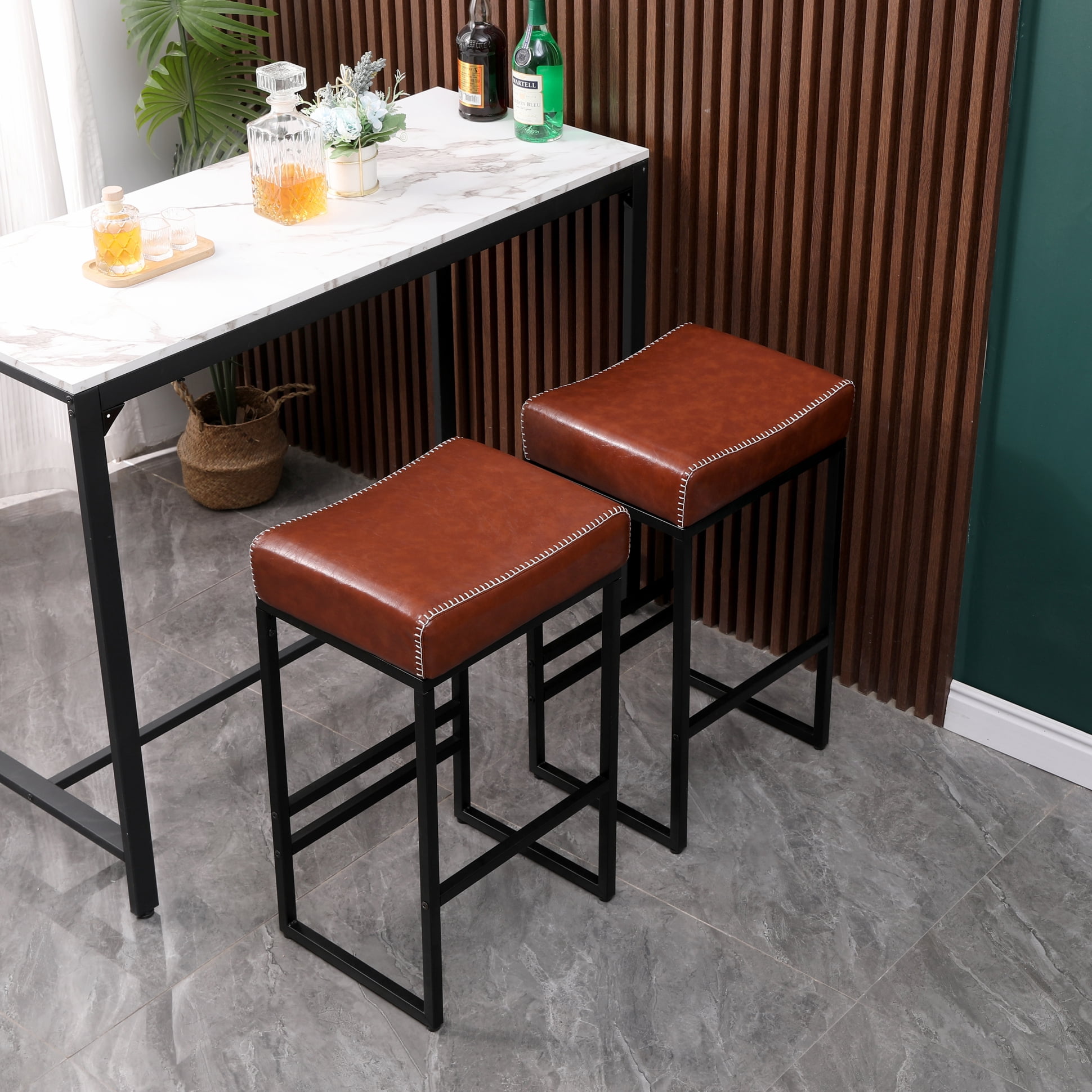Set of 2 Industrial Bar Stools, Water Hyacinth Woven Bar Stools ...