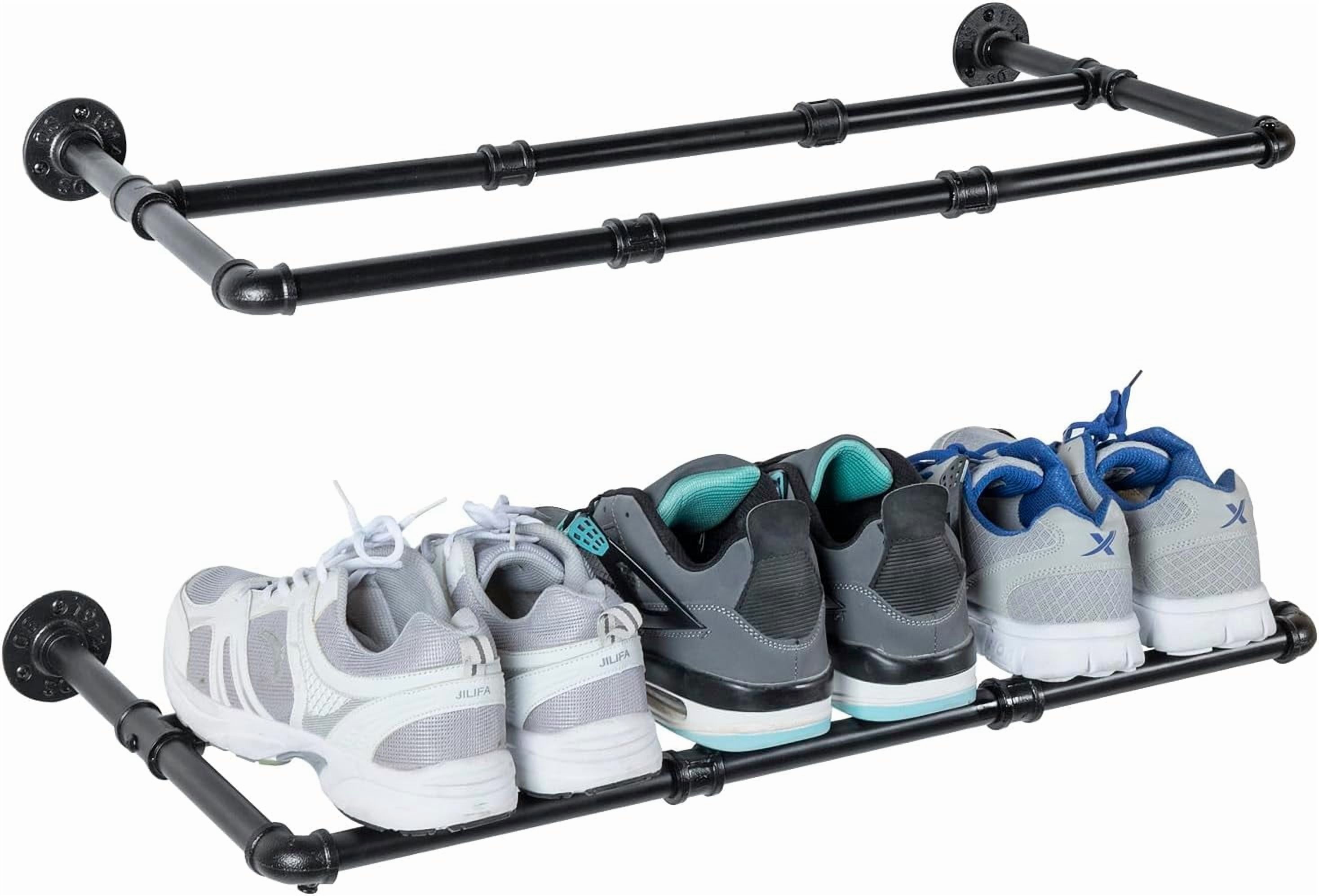 Set of 2 Industrial Matte Black Metal Pipe Hanging Shoe and Boot Rack ...