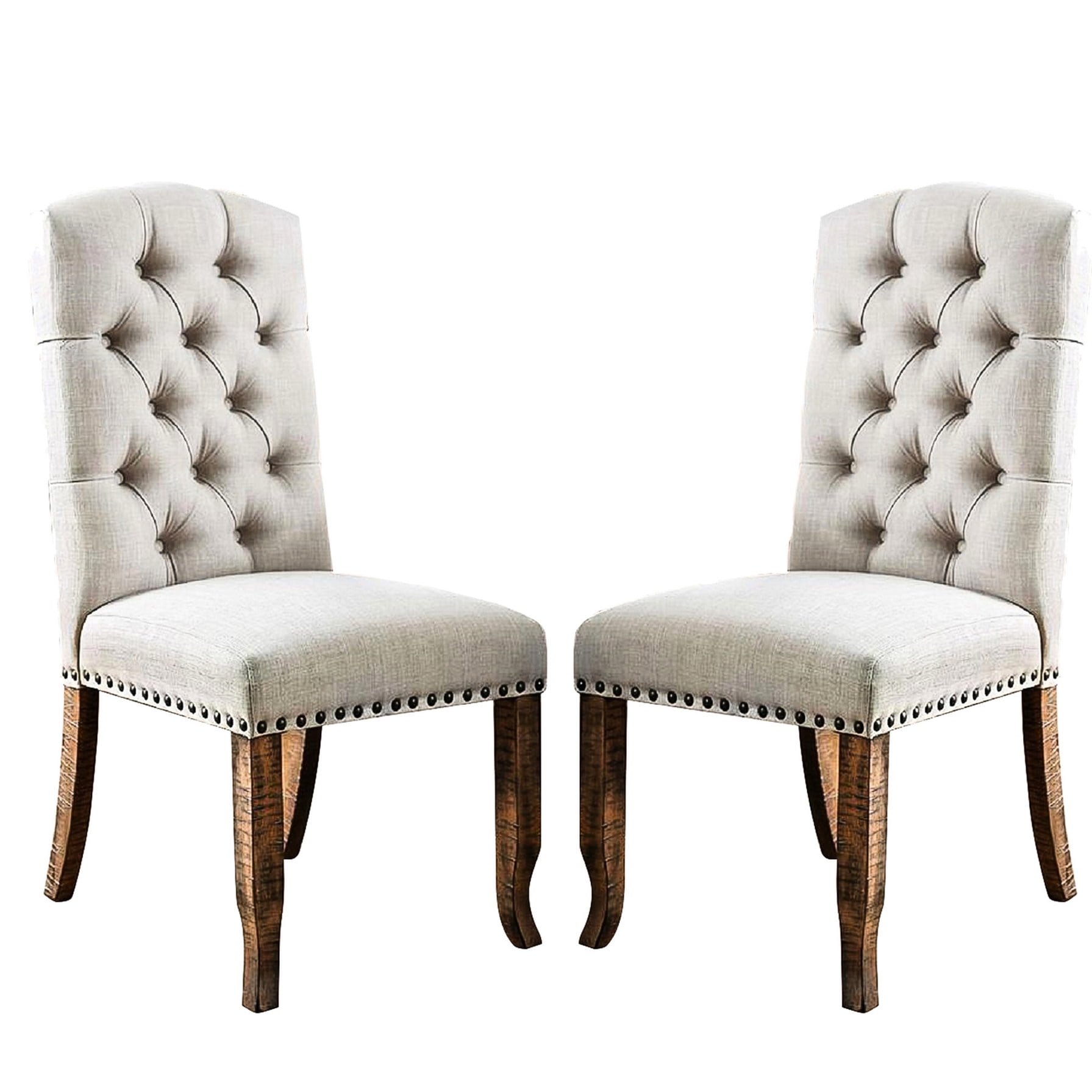 Set of 2 Ivory Upholstered Dining Chairs | Dining Room Use with Elegant ...