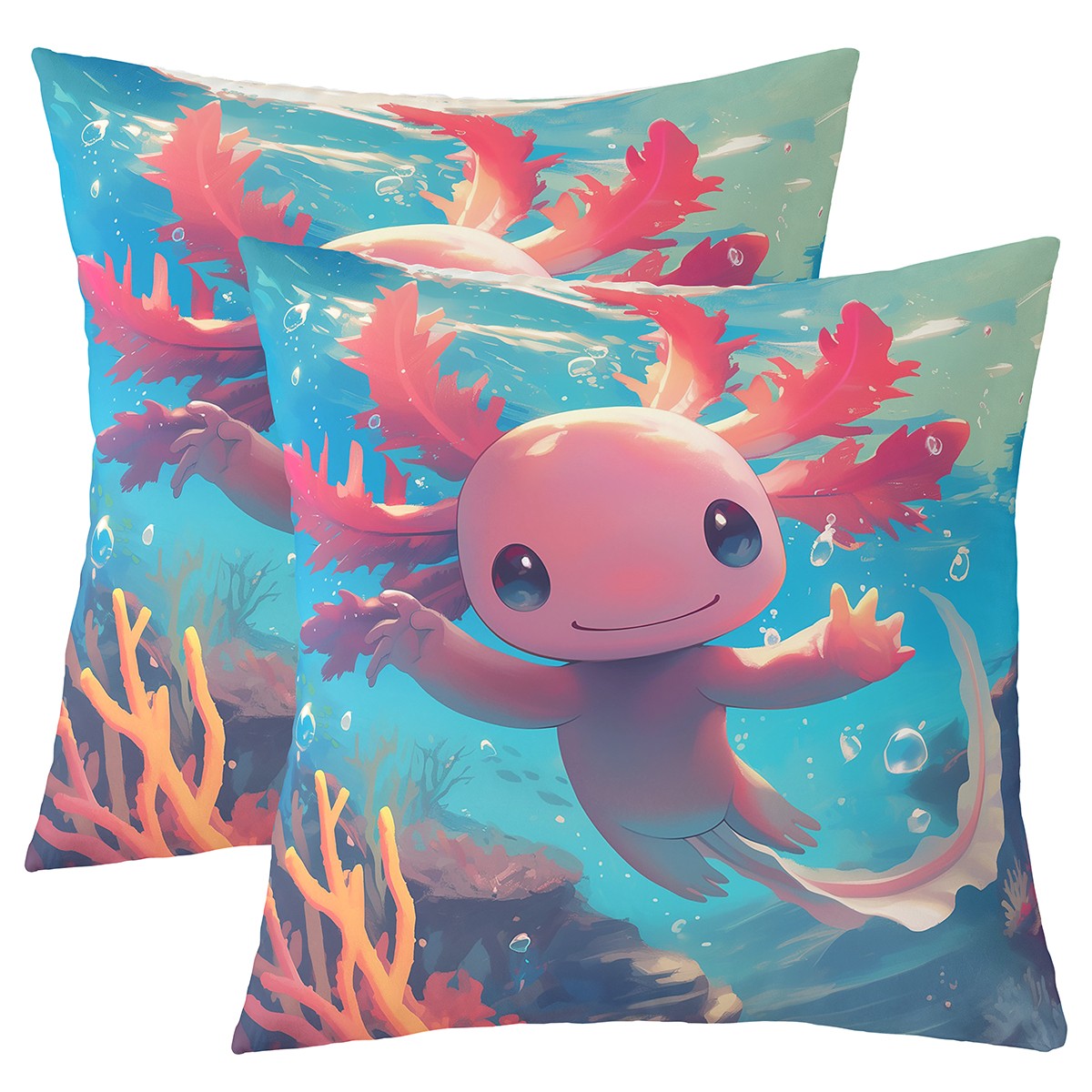 Set of 2 Kawaii Axolotl Pillow Covers Room Decor,Tropical Sealife Throw ...