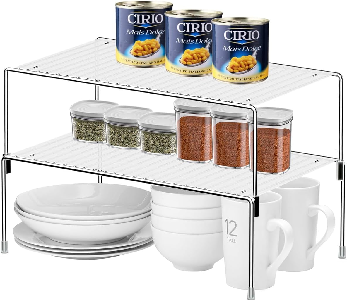 Set of 2 Kitchen Cabinet Organizer Shelves, Stackable Organizer and ...