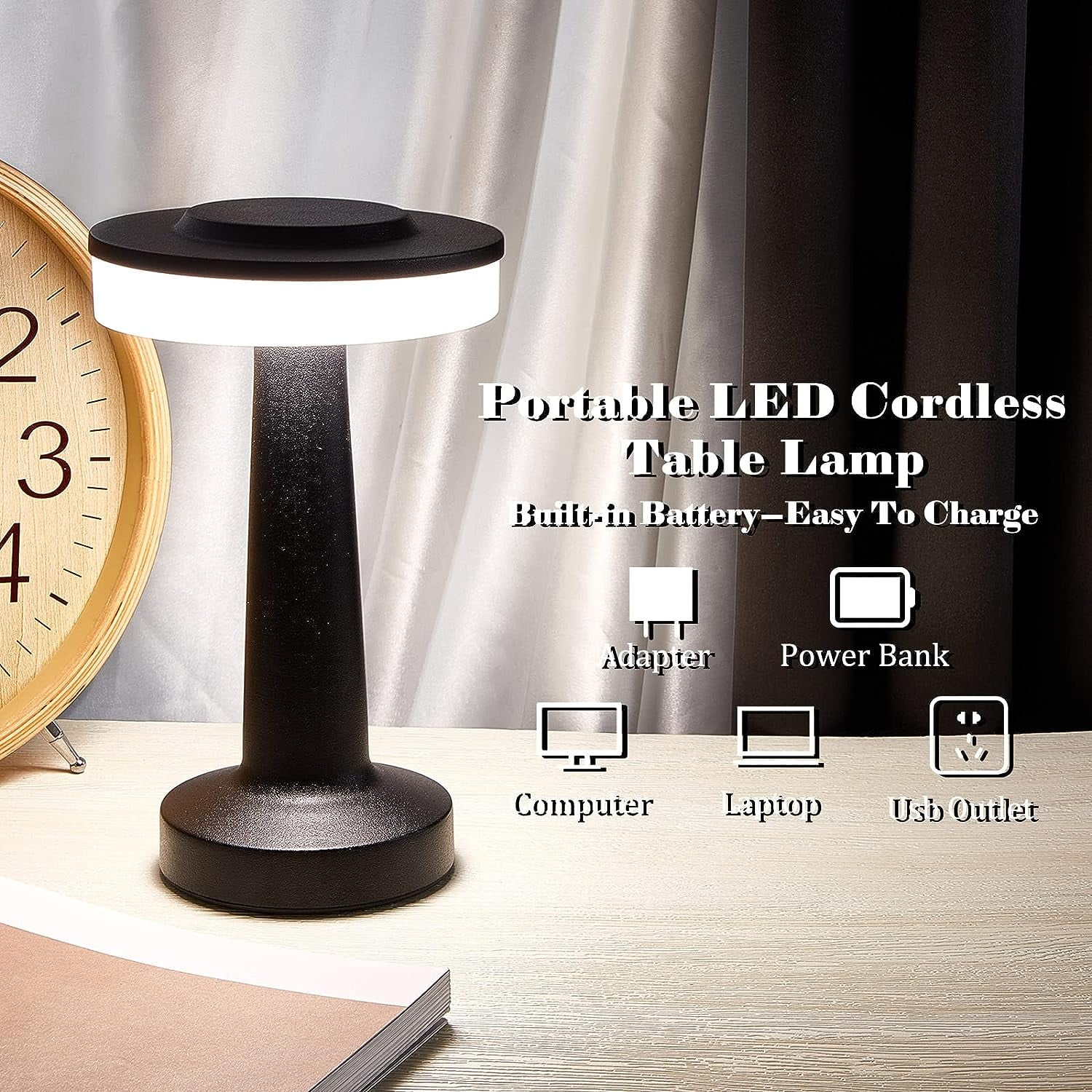 Set of 2 LED Portable Cordless Table Lamp with Touch Sensor 3 Color ...