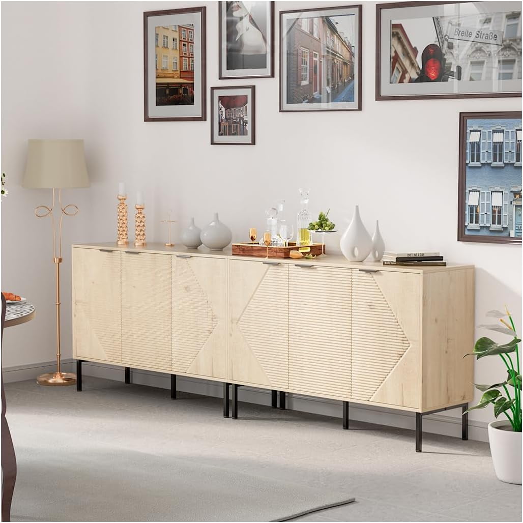 Set of 2 Large Buffet Sideboard Cabinet,91.96" Long Credenza Storage ...