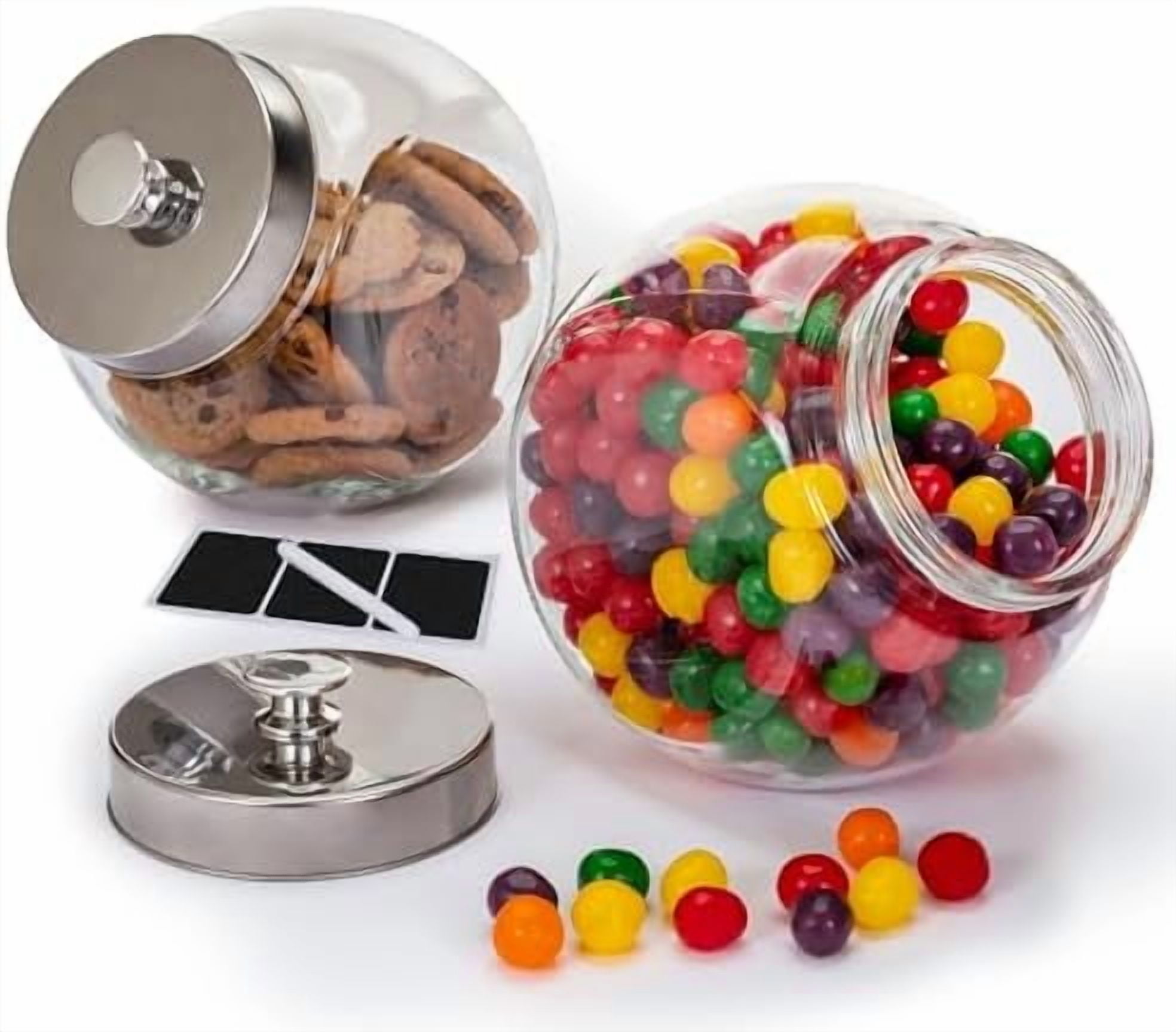 Set of 2 Large Glass Cookie Jars for Kitchen Counter + Marker & Labels ...