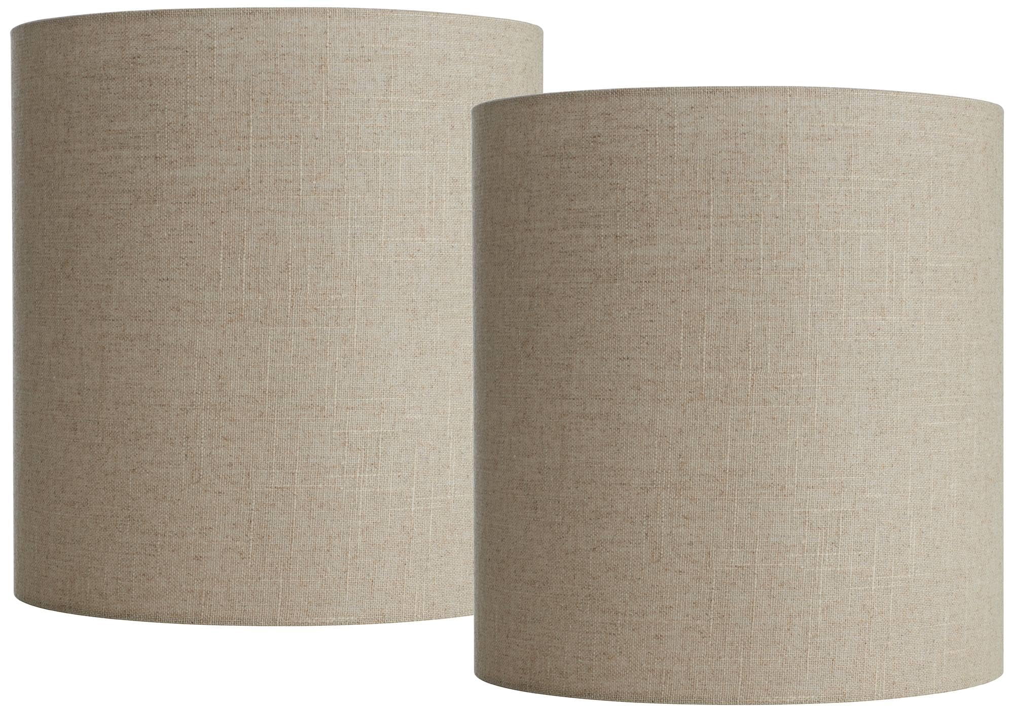 Set of 2 Large Hardback Drum Lamp Shades, Oatmeal Beige Linen Blend ...