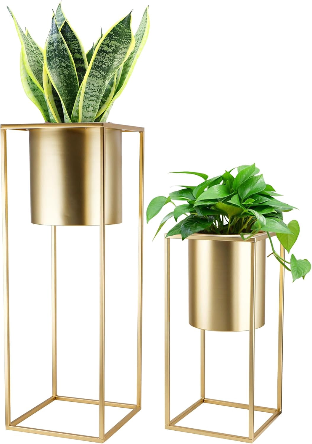 Set of 2 Large Planters with Stand Gold Planter for Indoor Plants 28 ...