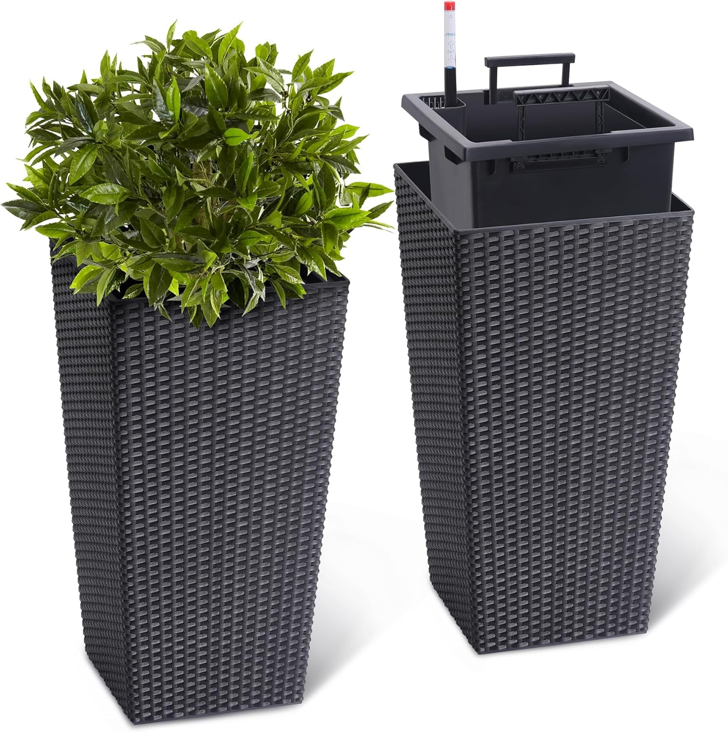 Set of 2 Large Tall Planter for Indoor or Outdoor,24" Outdoor Planters ...