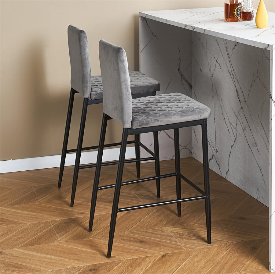 Set of 2 Leather Armless Lounge Kitchen Bar Chairs, Bar Stools with ...