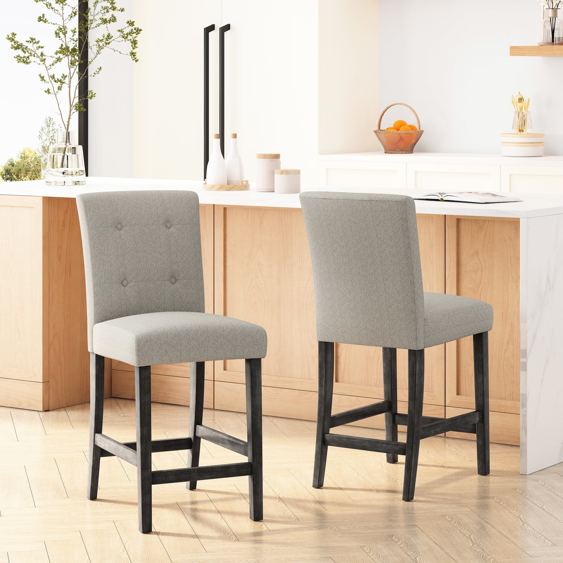 Set of 2 Light Grey Contemporary Counter Stools | Perfect for Kitchen ...