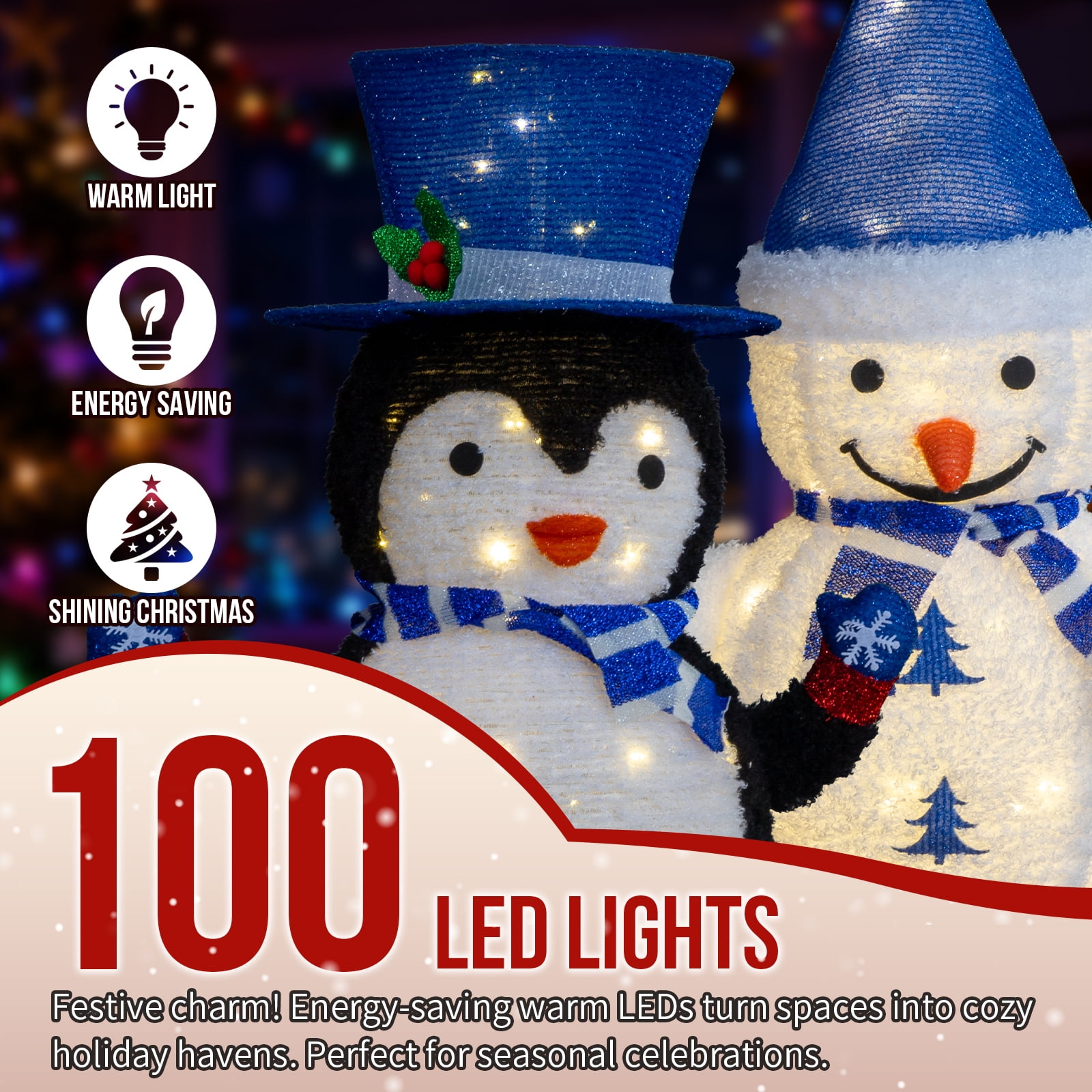 Set of 2 Lighted Plush Penguin & Snowman Christmas Decorations Pre-lit ...