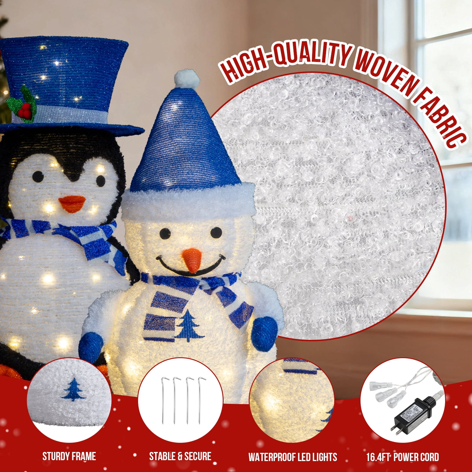 Set of 2 Lighted Plush Penguin and Snowman Christmas Decorations, Pre ...