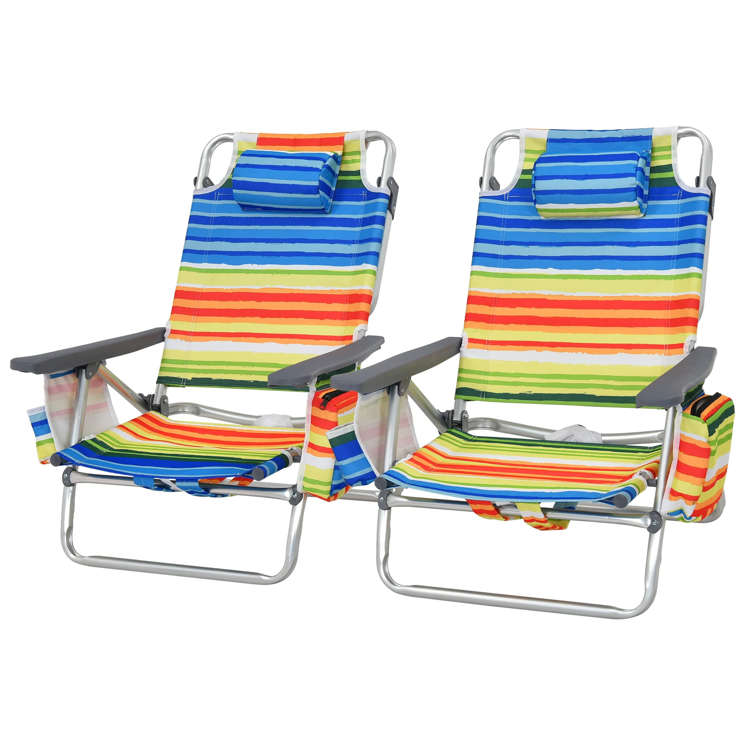 Set of 2 Lightweight Backpack Beach Chairs, 5 Adjustable Angles, Built ...