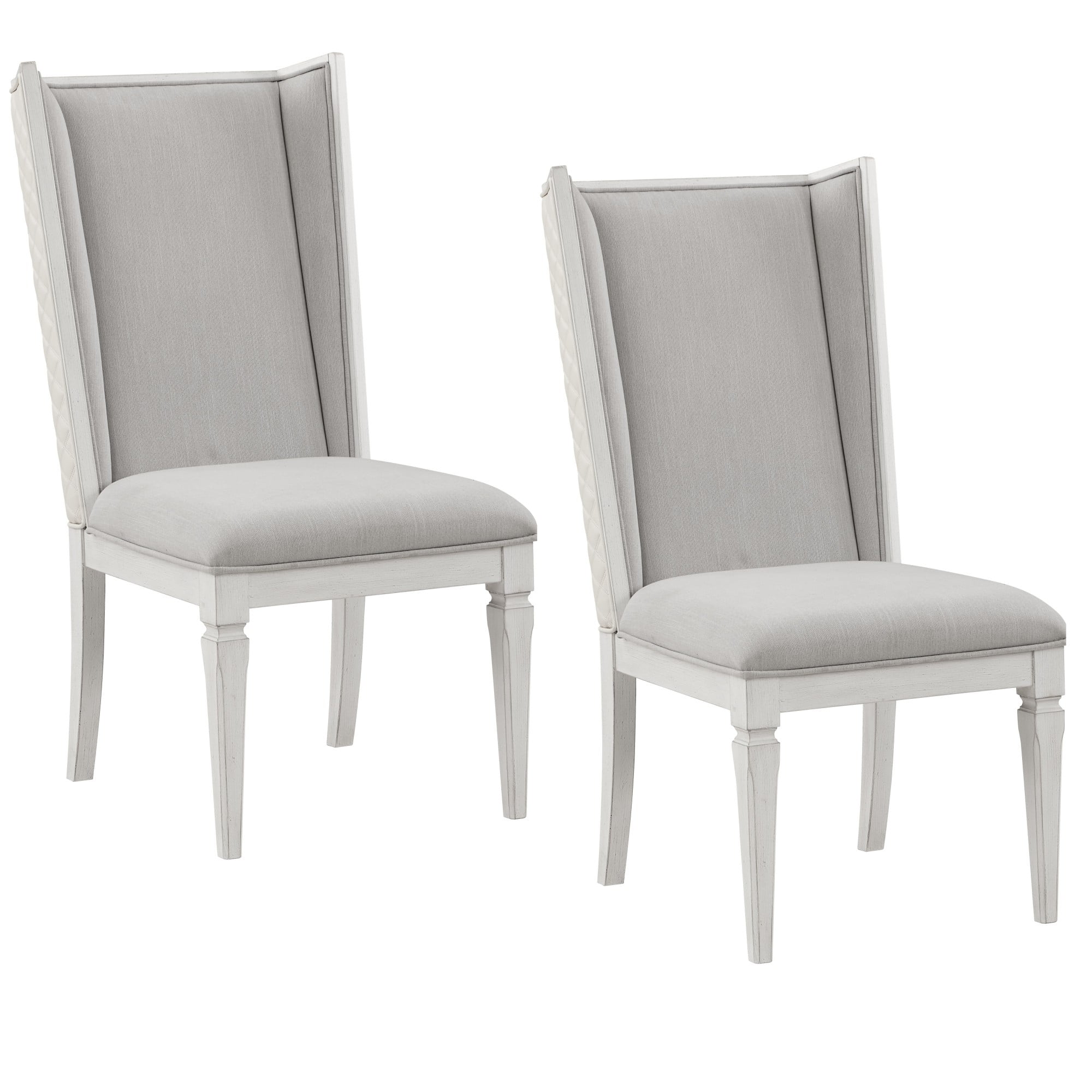 Set of 2 Linen & Weathered Finish Side Chair, Armless Kitchen Chair w ...
